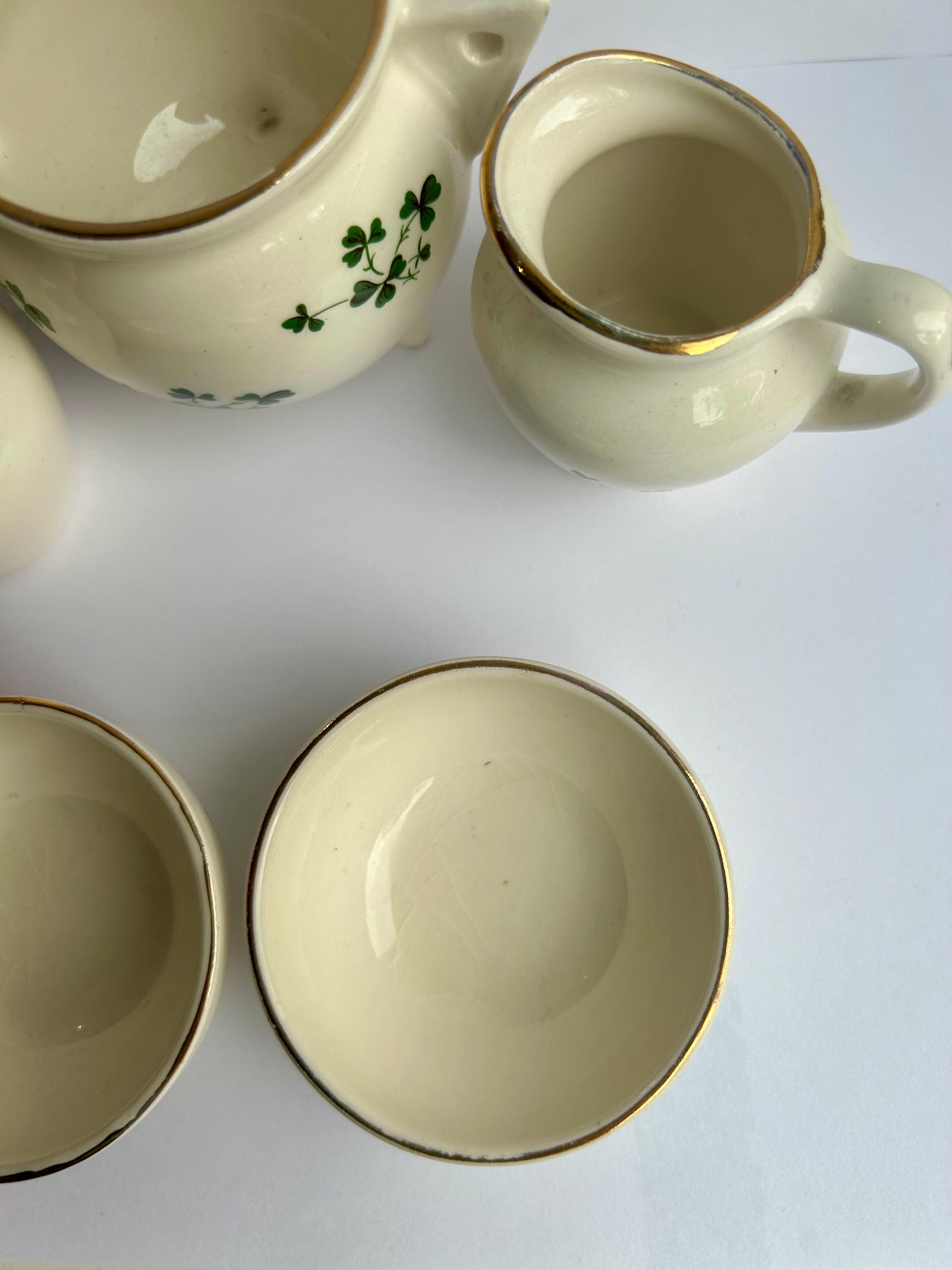 Vintage Carrigaline Pottery Shamrock Kettle Bell, Creamer Jug, Bowl ...