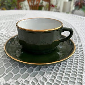 Apilco TEA CUP SET Green & Gold Vintage French Porcelain 1st Quality ...