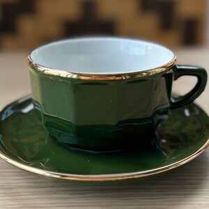 Apilco TEA CUP SET Green & Gold Vintage French Porcelain 1st Quality ...