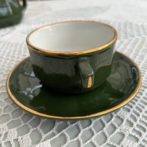 Apilco TEA CUP SET Green & Gold Vintage French Porcelain 1st Quality ...
