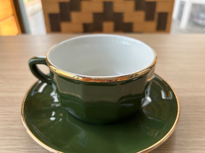 Apilco TEA CUP SET Green & Gold Vintage French Porcelain 1st Quality ...