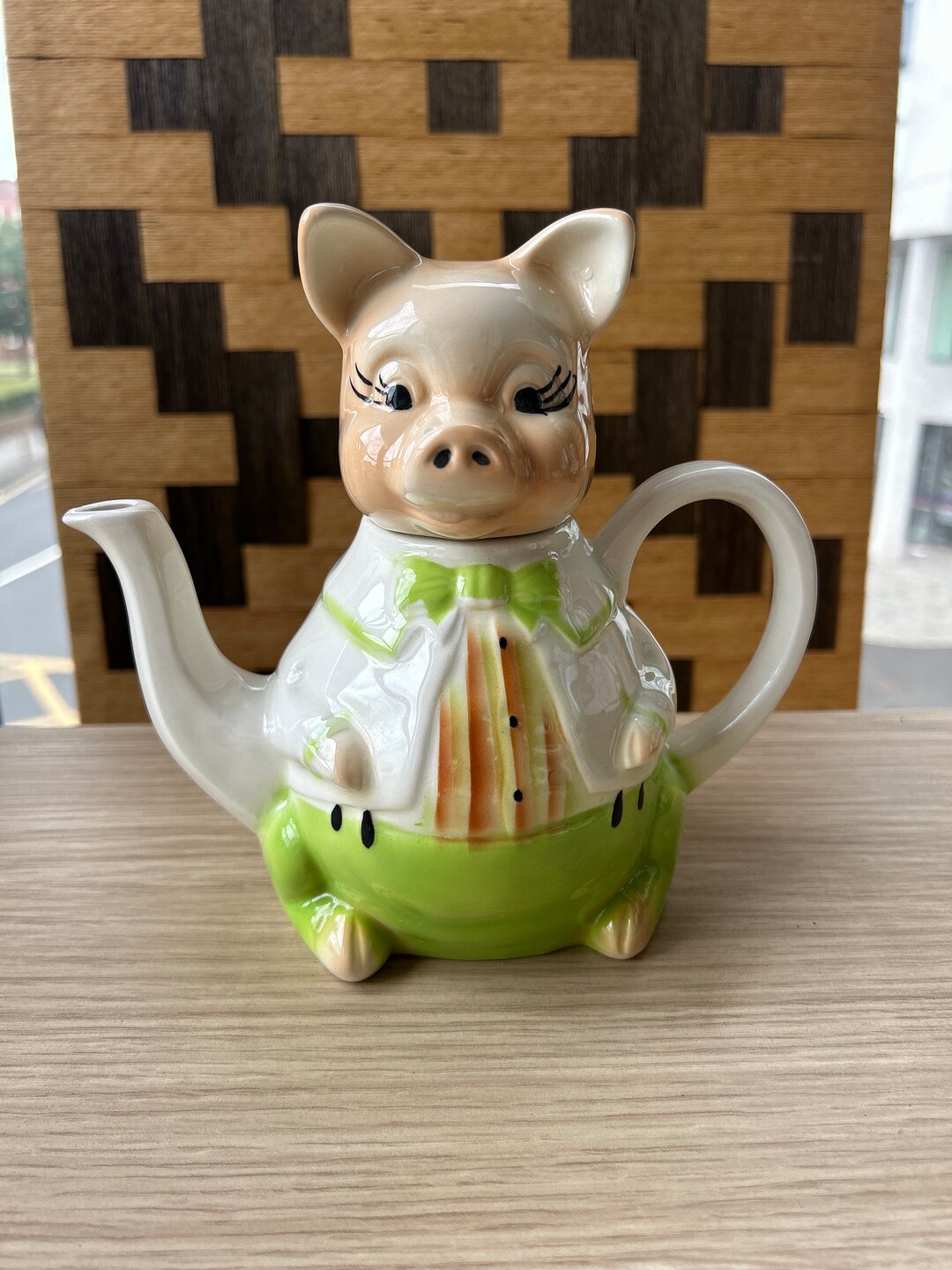 Vintage Tony Wood Pig Teapot: Green & White Novelty Teapot - Etsy