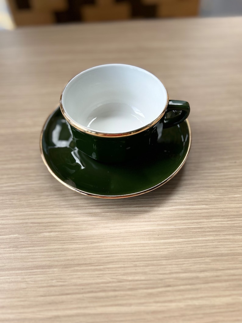 Apilco TEA CUP SET Green & Gold Vintage French Porcelain 1st Quality ...