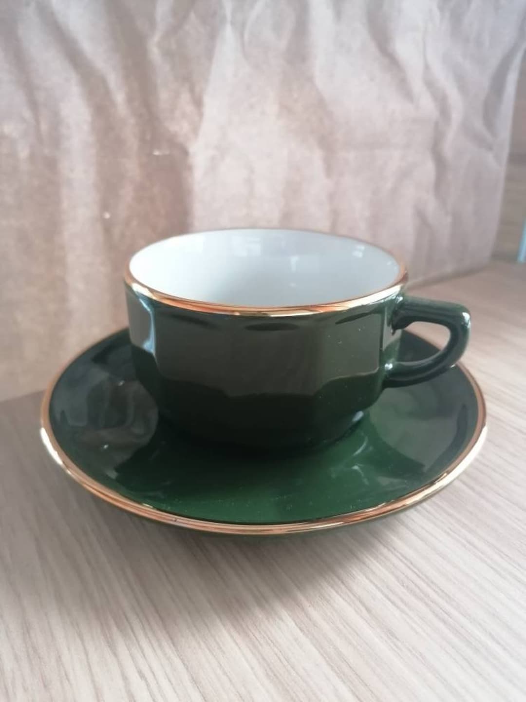 Apilco TEA CUP SET Green & Gold Vintage French Porcelain 1st - Etsy