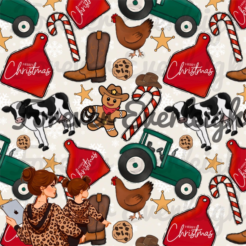 Western Christmas Seamless | Farm Christmas | Cow Seamless - Etsy