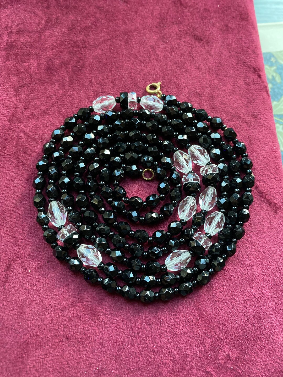 Vintage Long Flapper Crystal Black and Clear Glass Necklace Art Deco - Etsy