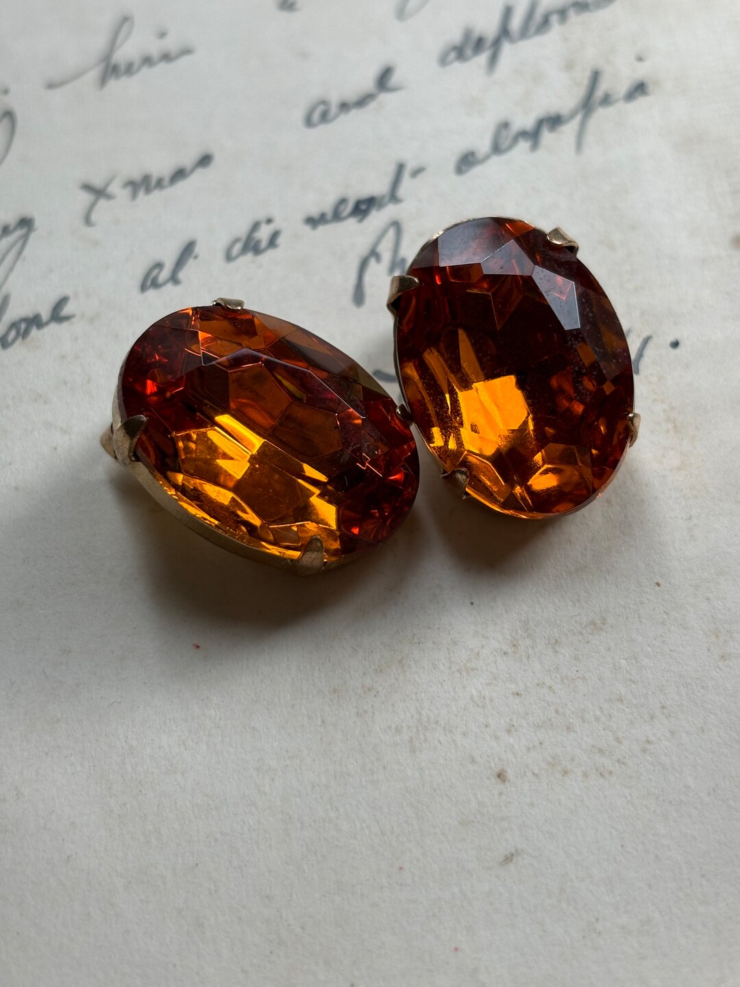 Vintage Clip on Amber Topaz Paste Earrings - Etsy