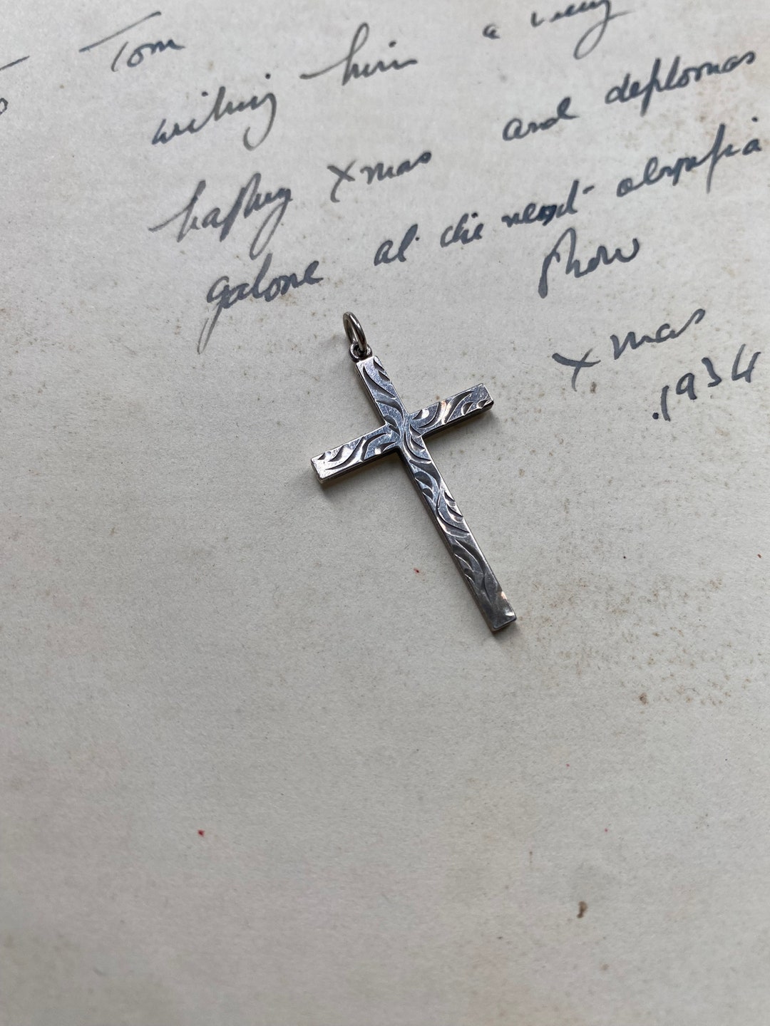 Antique Sterling Silver Engraved Cross Pendant - Etsy