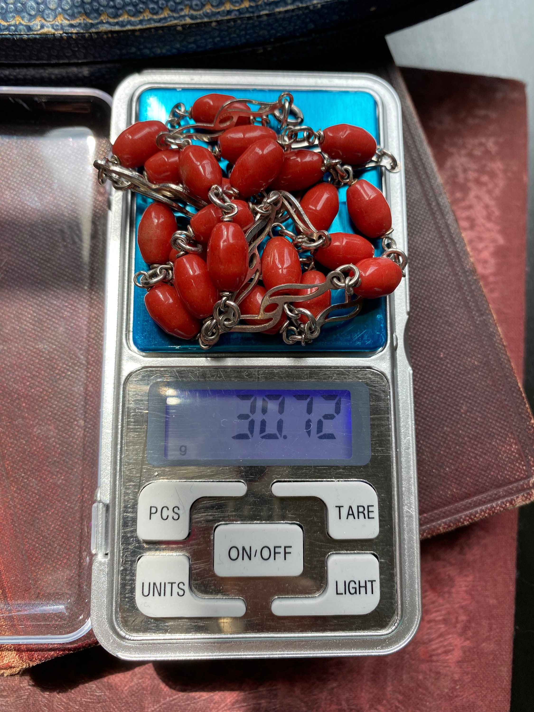 Antique Silver 800 Coral Glass Flipper Long Necklace - Etsy