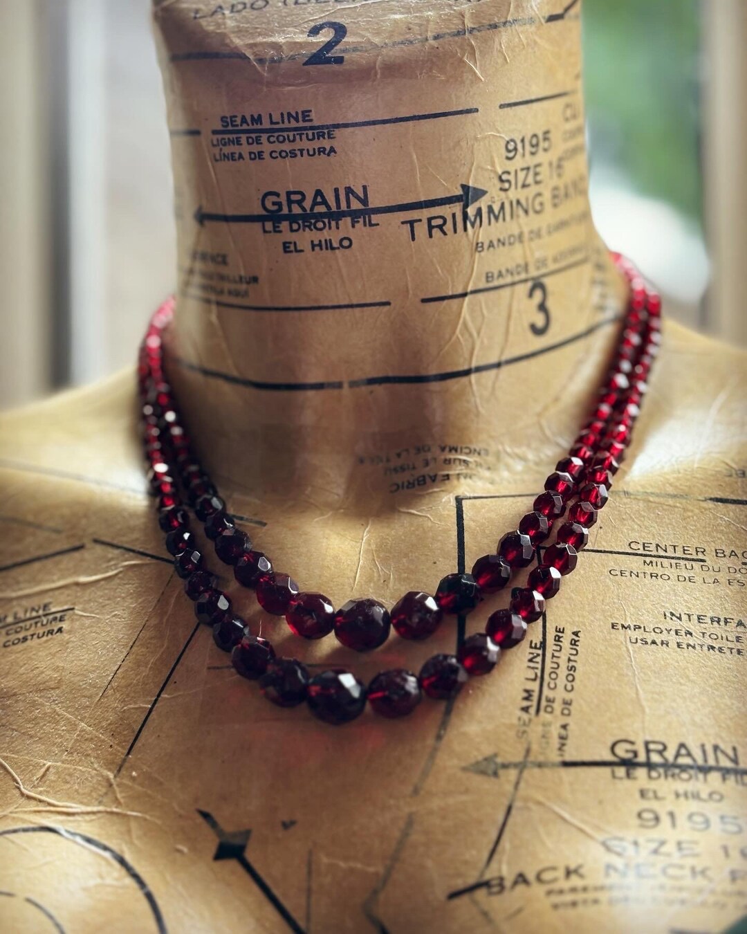 Art Deco Bohemian Red Glass Amber Cherry Red Faced Glass Necklace - Etsy