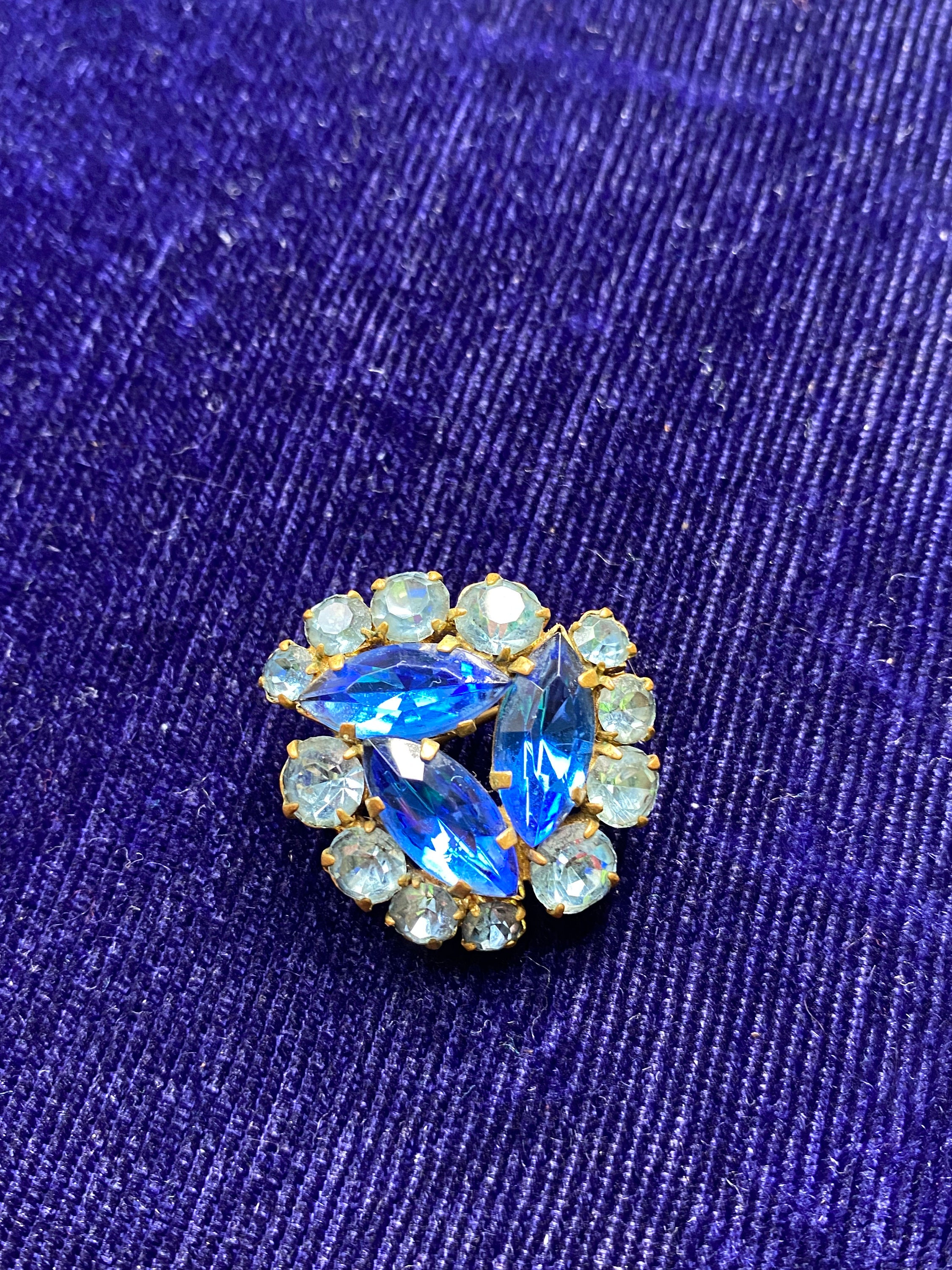 Vintage Antique Rhinestones Blue Sparkling Brooch - Etsy