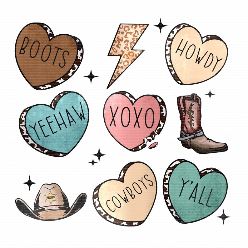Western Conversation Hearts Valentines Day Ready to Press Sublimation ...