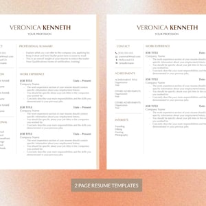 Modern Professional Resume Template for Word, Google Docs - Etsy