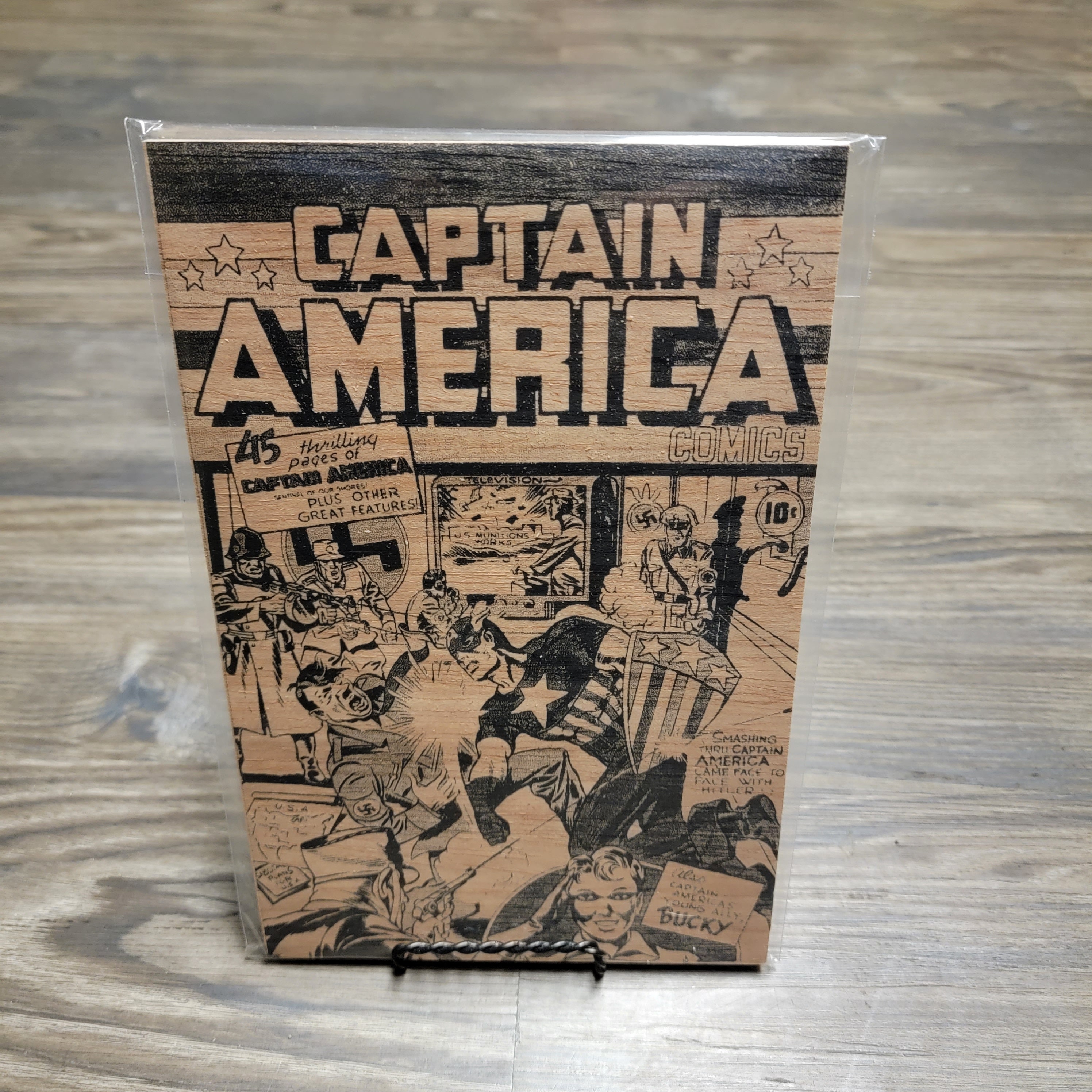 Captain America #1 Replica Comic Book Cover Art Laser Engraved on Wood ...