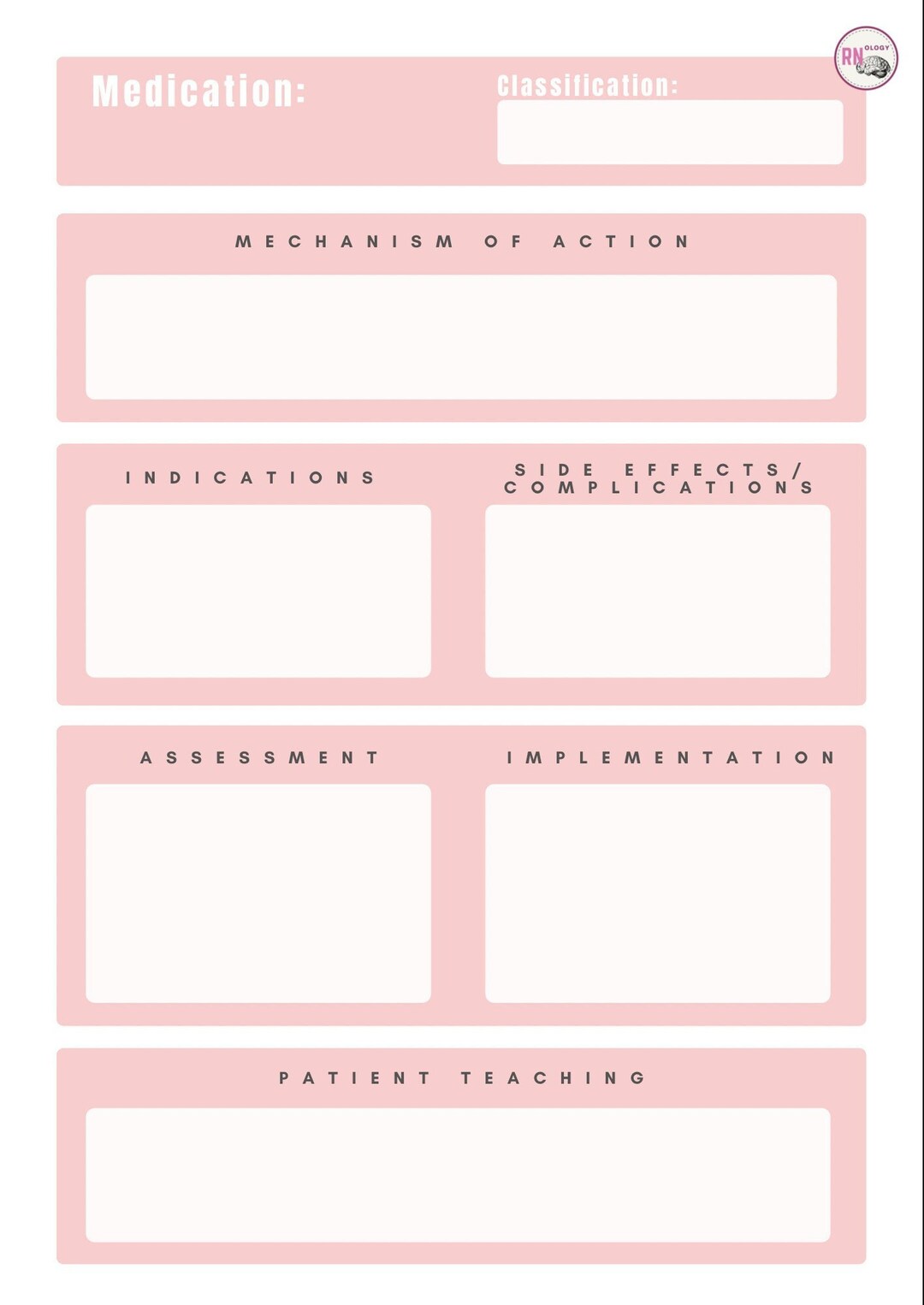 Nursing Medication Study Template - Etsy