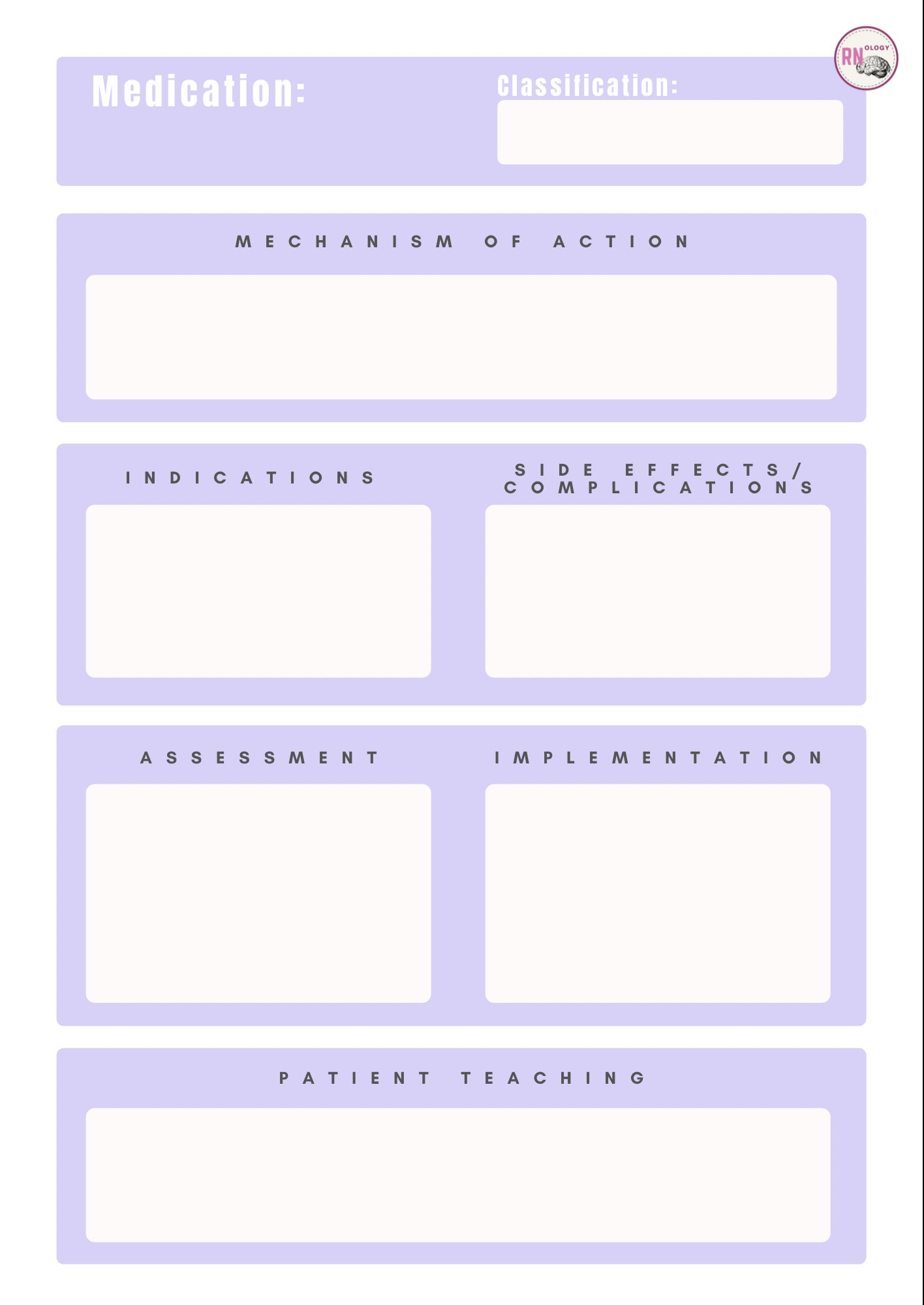 Nursing Medication Study Template - Etsy