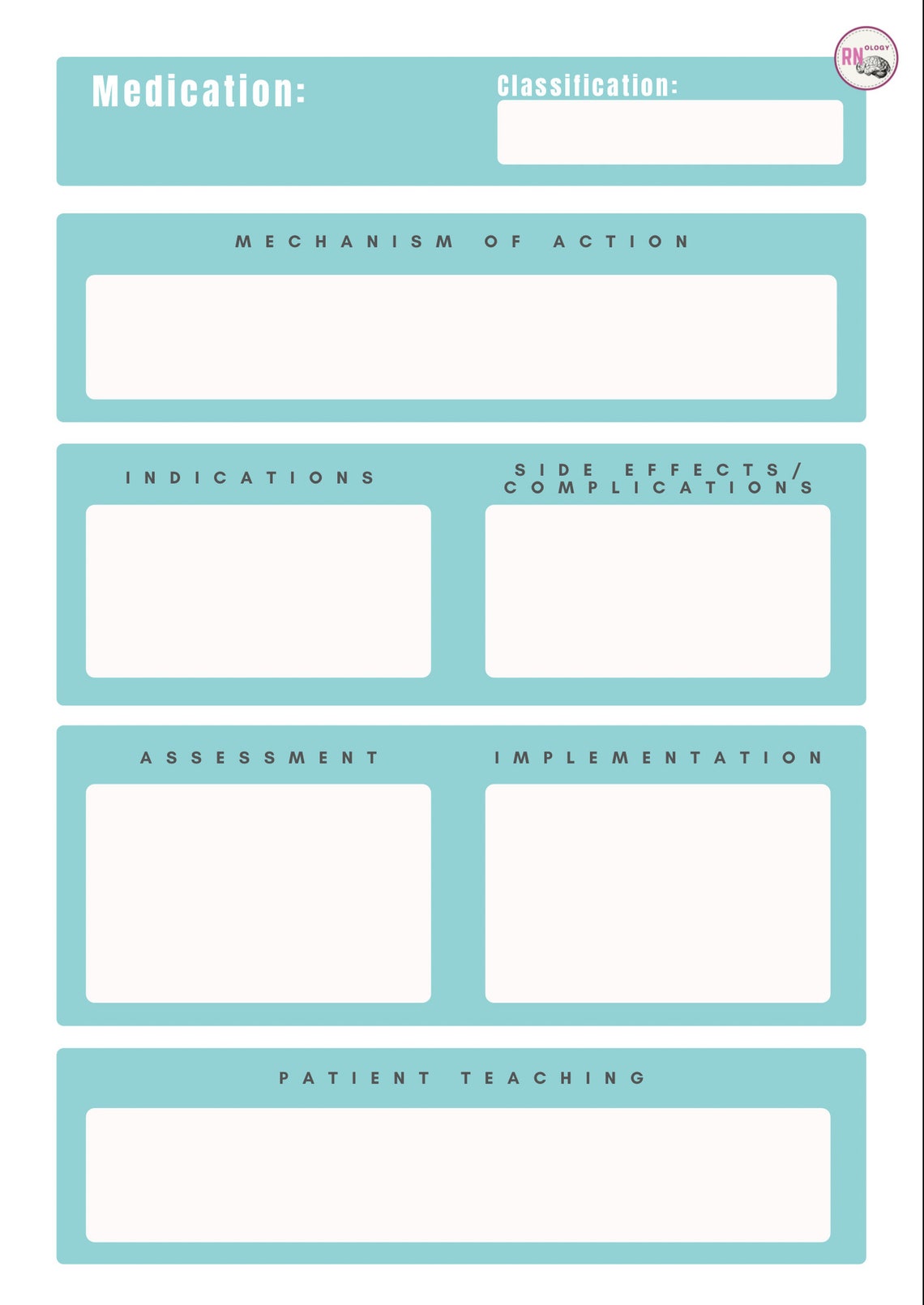 Nursing Medication Study Template - Etsy