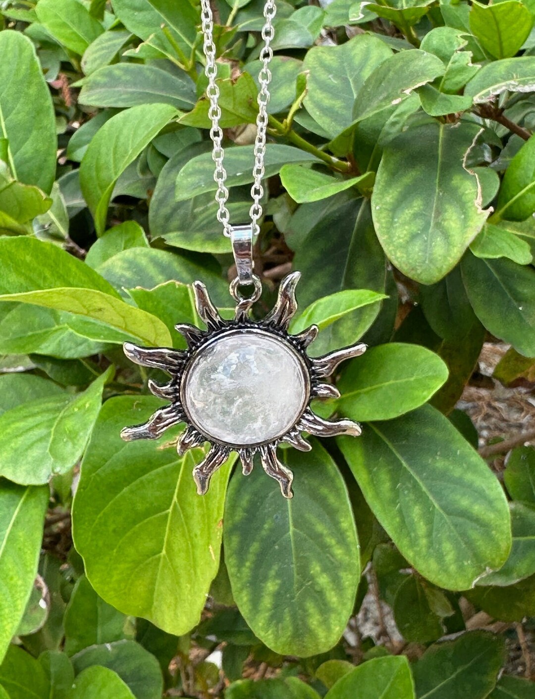Clear Quartz Sun Pendant Gorgeous Clear Quartz Necklace Encased Crystal ...