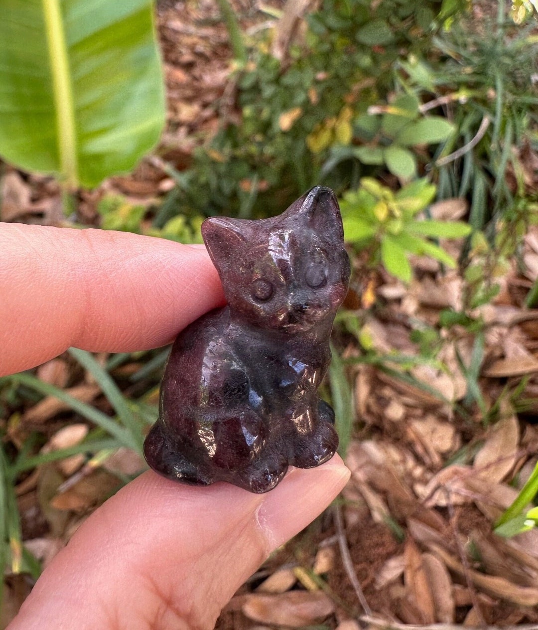 Cute Cat Figurine Garnet Cat Figurine Natural Stone Genuine Cat Carving ...