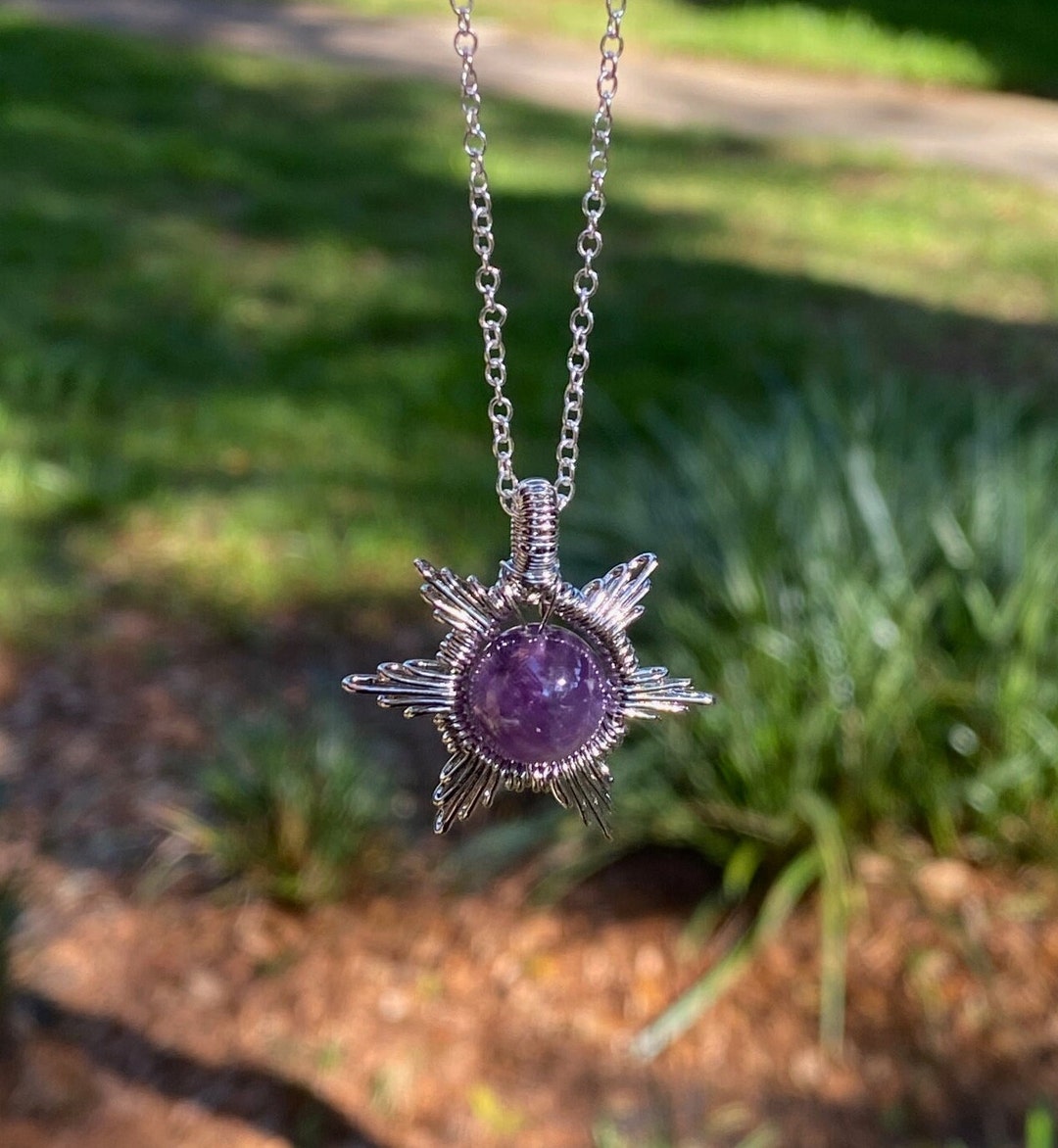 Amethyst Sun Silver Color Pendant Wire Wrapped Amethyst Gorgeous ...