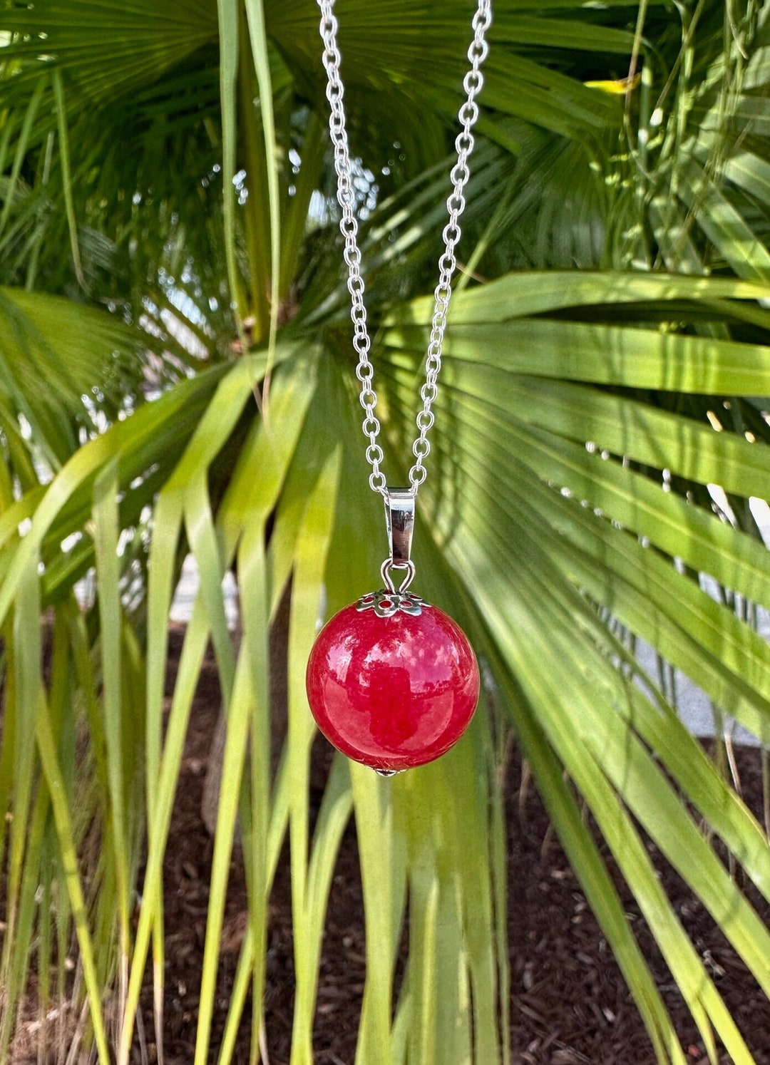 Red Jade Ball Pendant Dyed Red Jade Crystal Necklace Root Chakra ...
