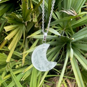 Dainty Clear Quartz Crescent Pendant Genuine Clear Quartz Crystal ...
