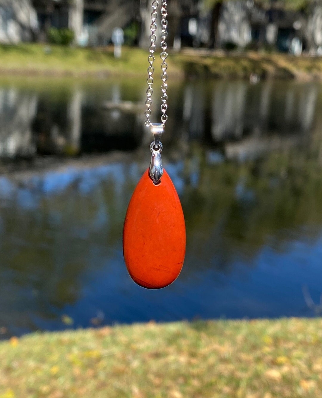 Red Jasper Teardrop Pendant Genuine Red Jasper Crystal Necklace Bright ...