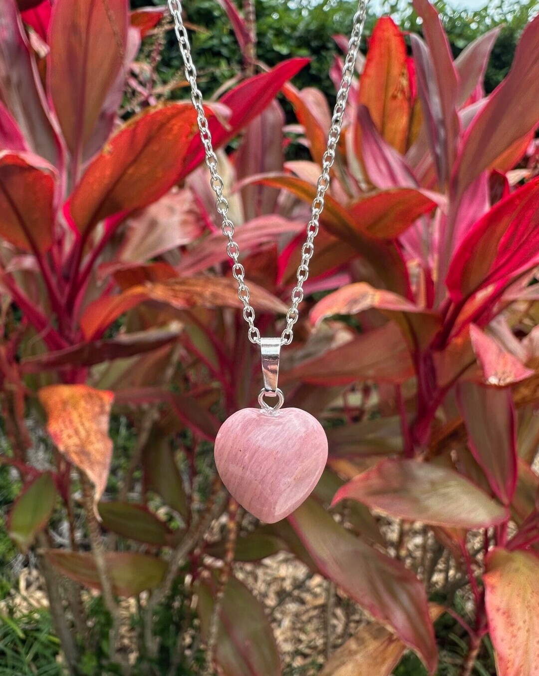 Dainty Rhodonite Heart Pendant Genuine Rhodonite Crystal Necklace - Etsy