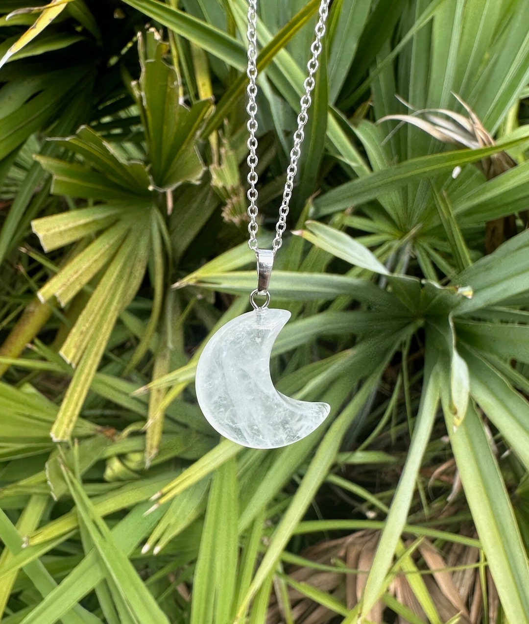 Dainty Clear Quartz Crescent Pendant Genuine Clear Quartz Crystal ...