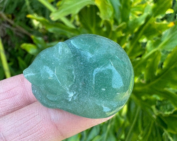 1.5 Inch Sleeping Cat Figurine Green Aventurine Cat Figurine Natural ...
