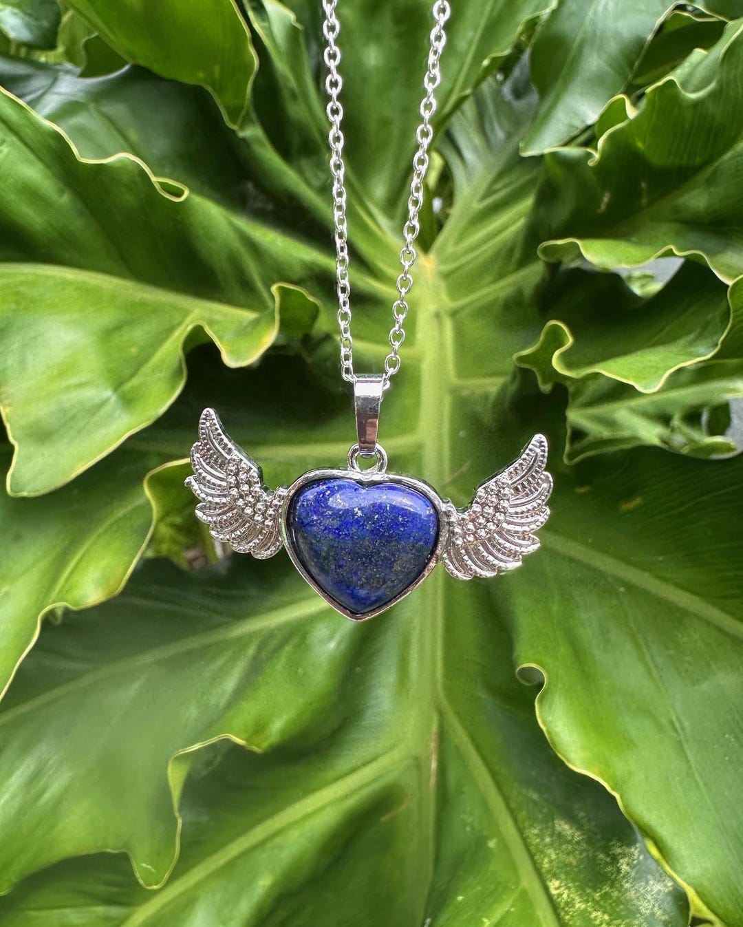 Lapis Lazuli Wings Pendant: Crystal Heart Necklace, Chakra Healing - Etsy