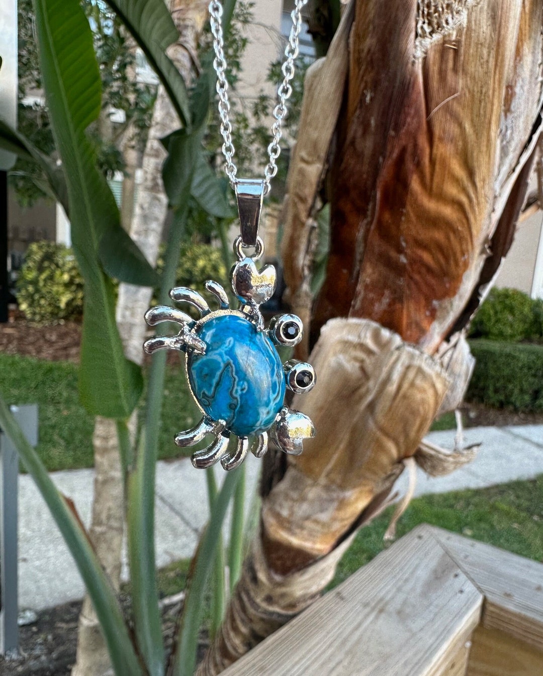 Dainty Blue Crazy Lace Agate Crab Pendant Crazy Lace Agate Necklace ...