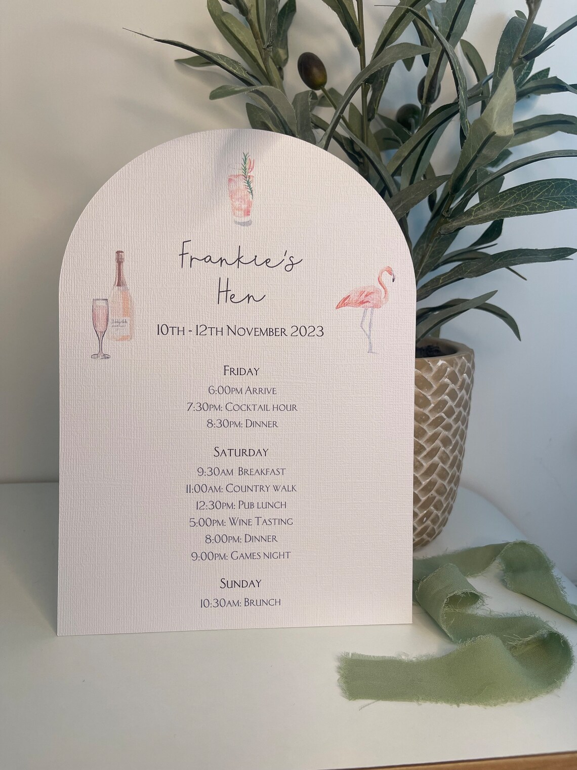 Arched Itinerary Card Hen Party Itinerary Hen Do Wedding Stationery ...