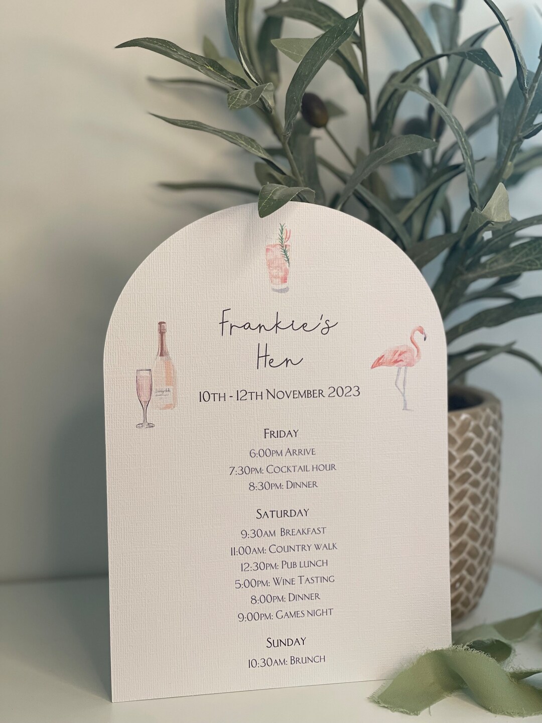 Arched Itinerary Card Hen Party Itinerary Hen Do Wedding Stationery ...