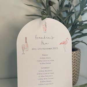 Arched Itinerary Card Hen Party Itinerary Hen Do Wedding Stationery ...