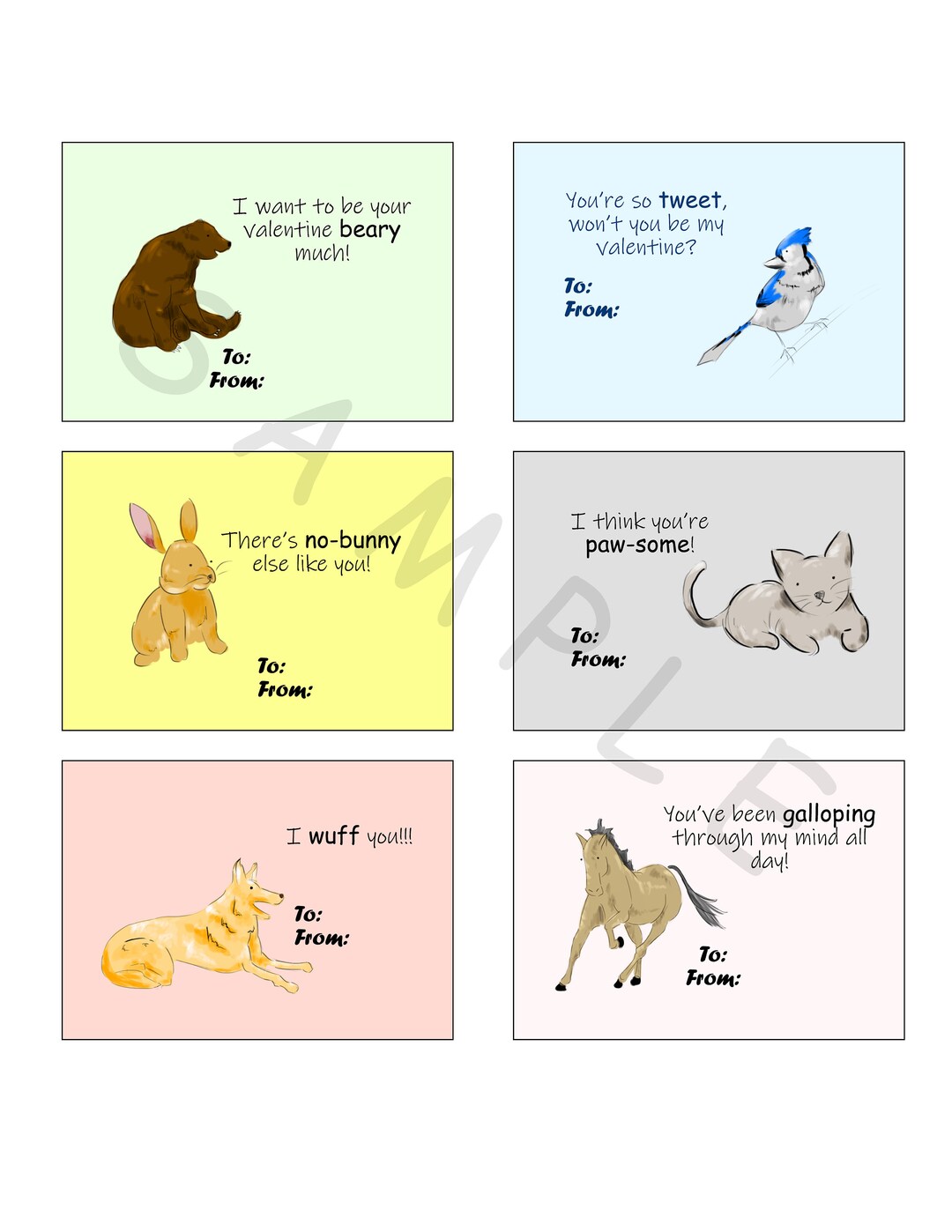 Valentine's Day Animal Cards DIY Prints - Etsy