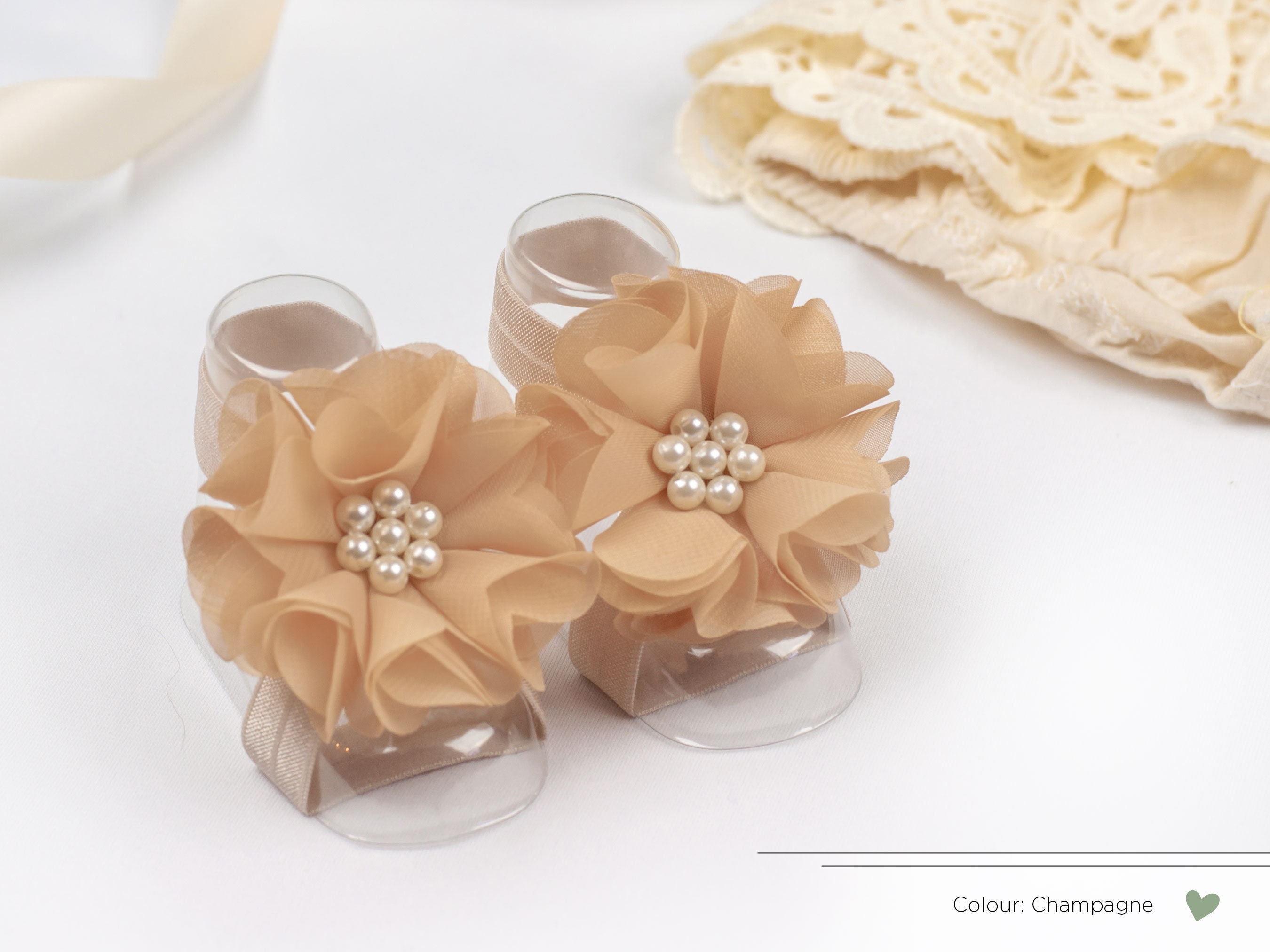 Baby Barefoot Sandals, Baby Shoes, Baby Girl Champagne Sandals, Tan ...