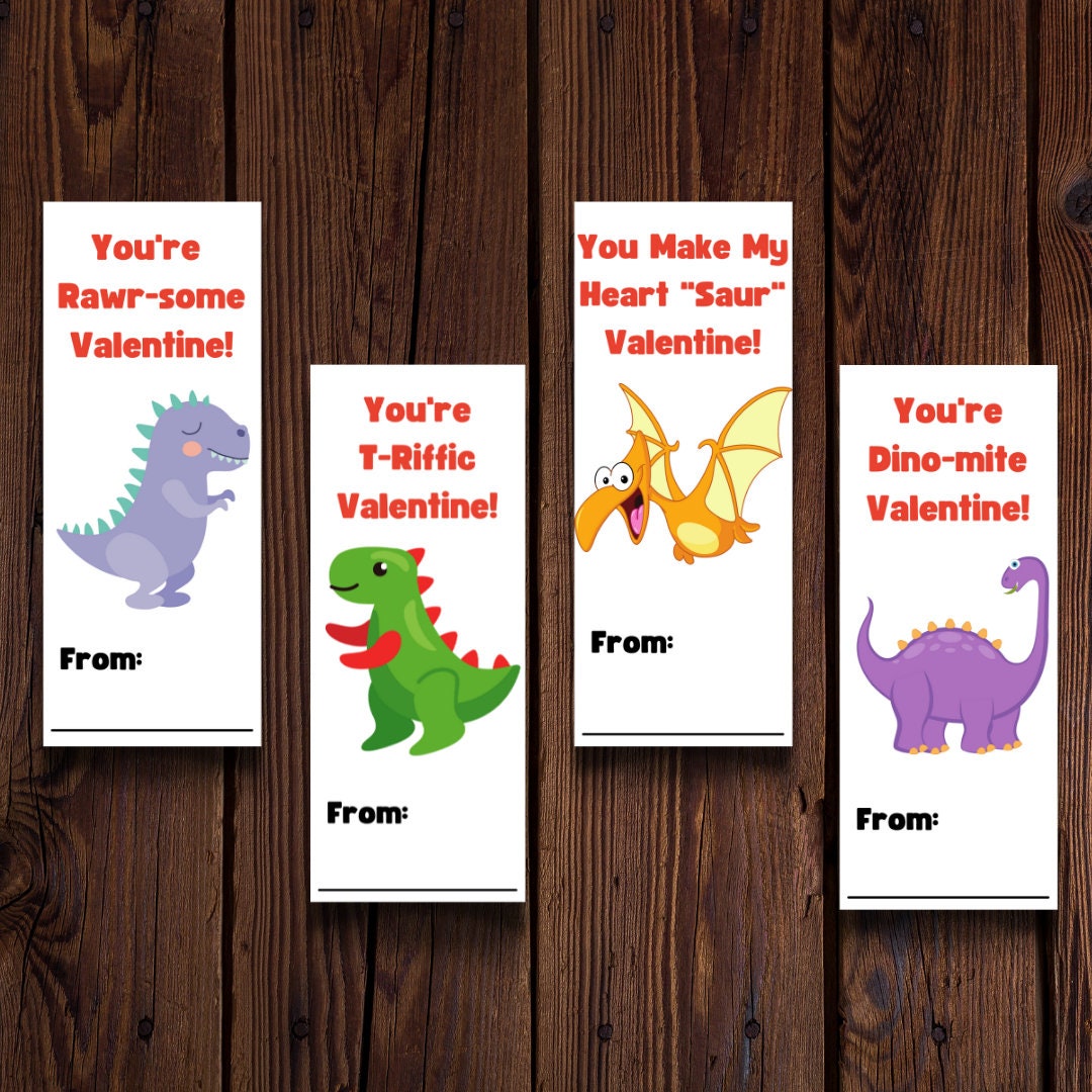 Cute Dino Valentine's Day Cards for Kids Printable Digital Download ...