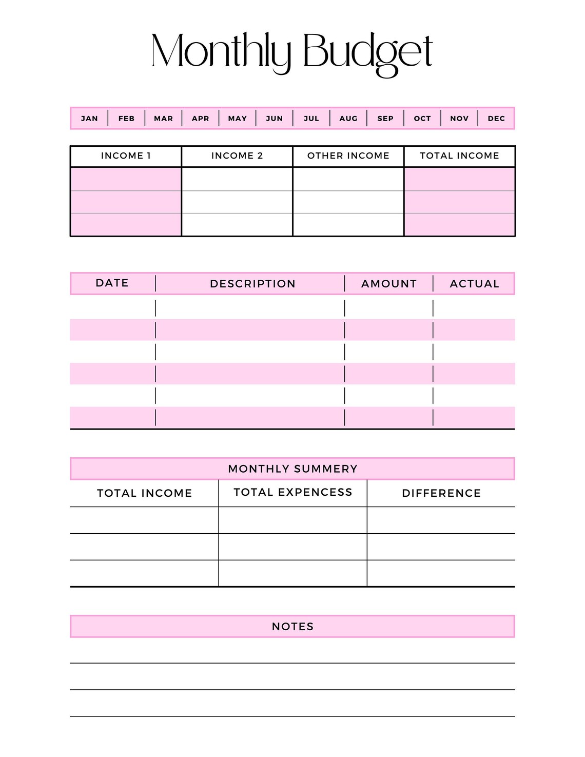 Aesthetic Pink Budget Template • Digital Budget Planner & Printable ...