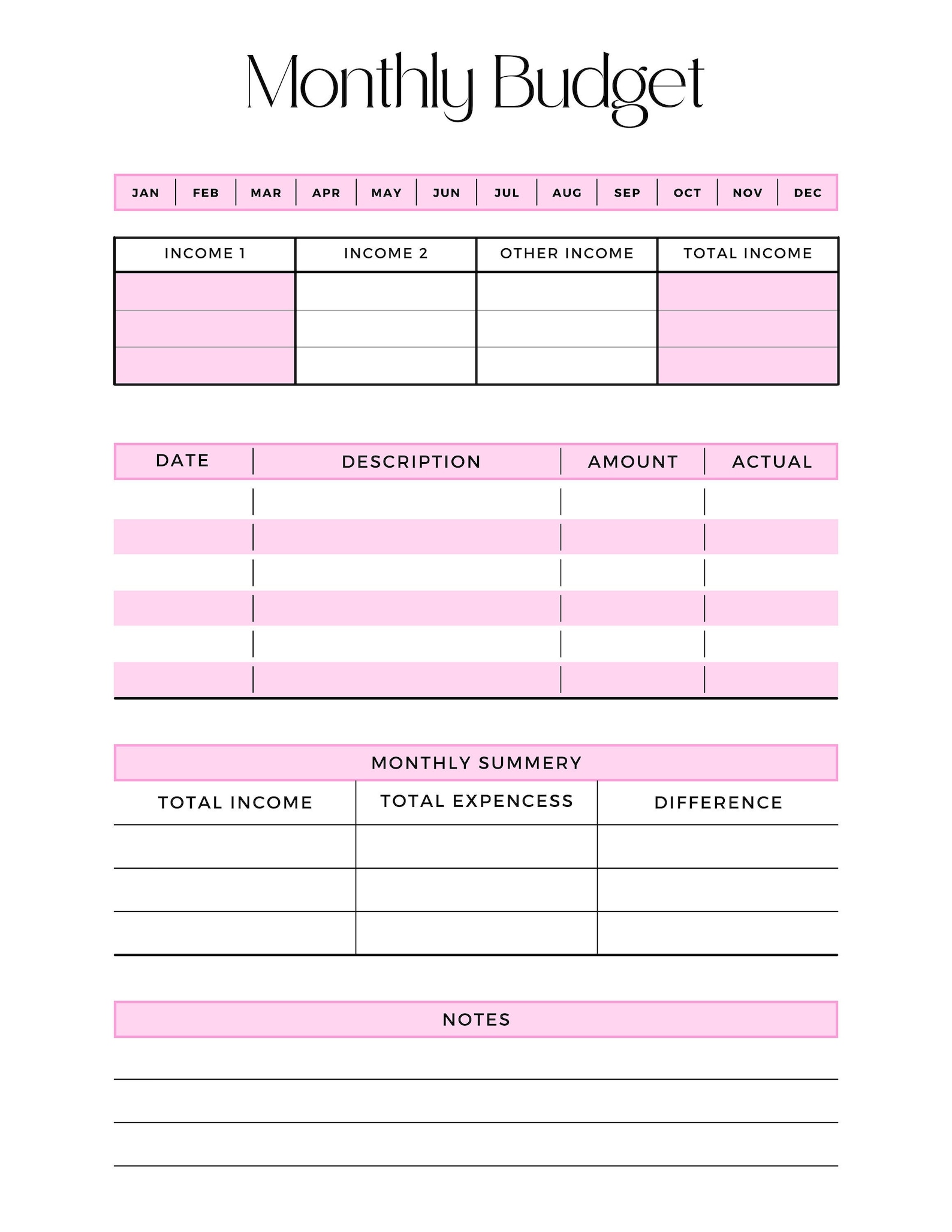 Aesthetic Pink Budget Template, Digital Budget Planner, Budget Binder ...
