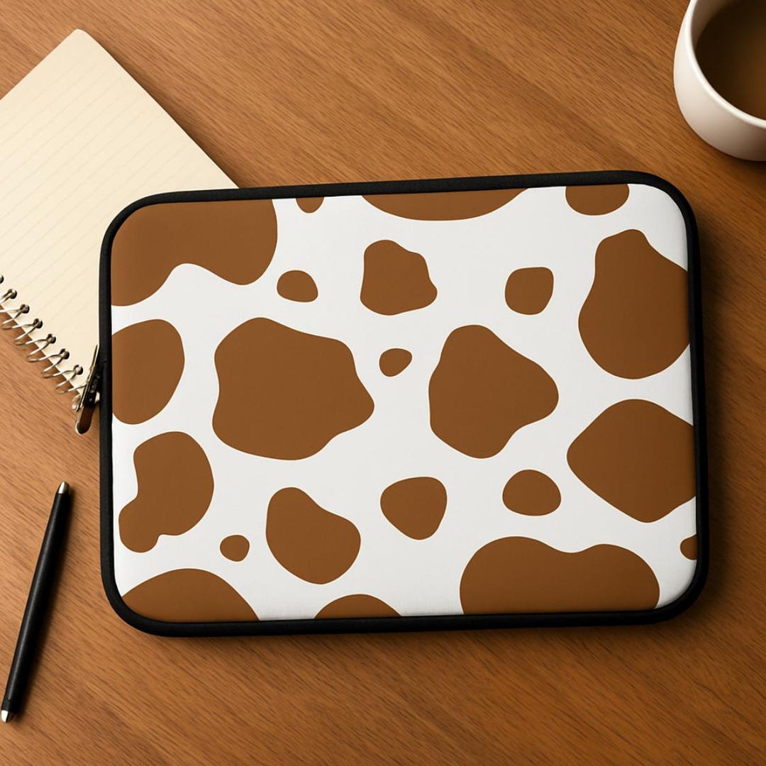 Brown Cow Print Laptop Sleeve • Personalized Laptop Cover • 13″- 17 ...