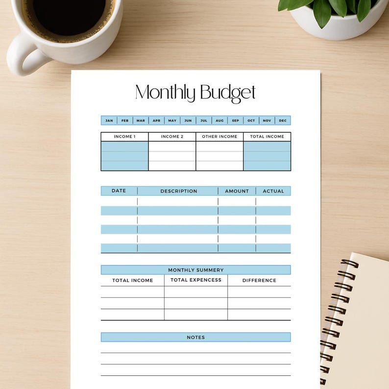 Aesthetic Blue Budget Template, Digital Budget Planner, Budget Binder ...