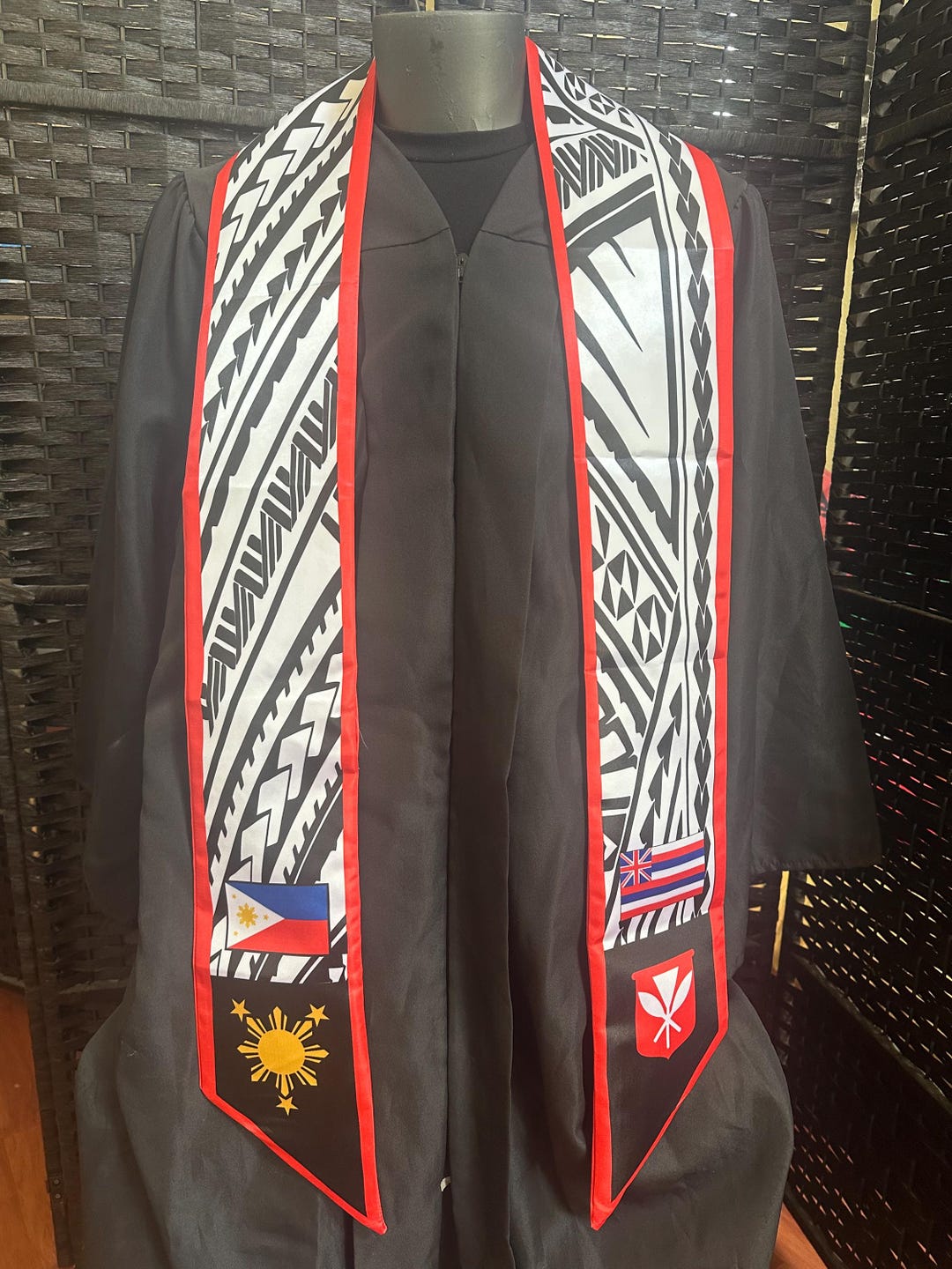 Philippines X Hawaii Graduation Stole Black Sash Tribal ISLANDER Style ...