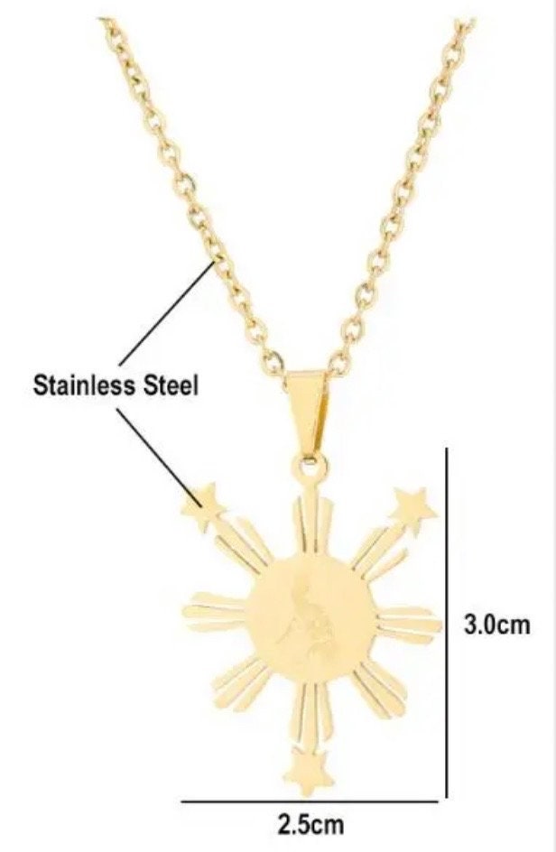 Philippines Jewelry Filipino Map Golden and Silver Sun Pendant Necklace ...