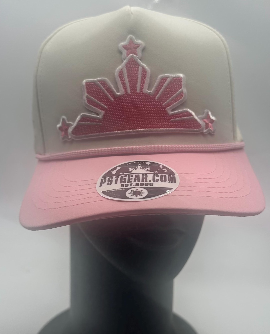 Philippines Filipino Pink Curved Mesh Rope Brim Hat 3 Stars and Sun ...