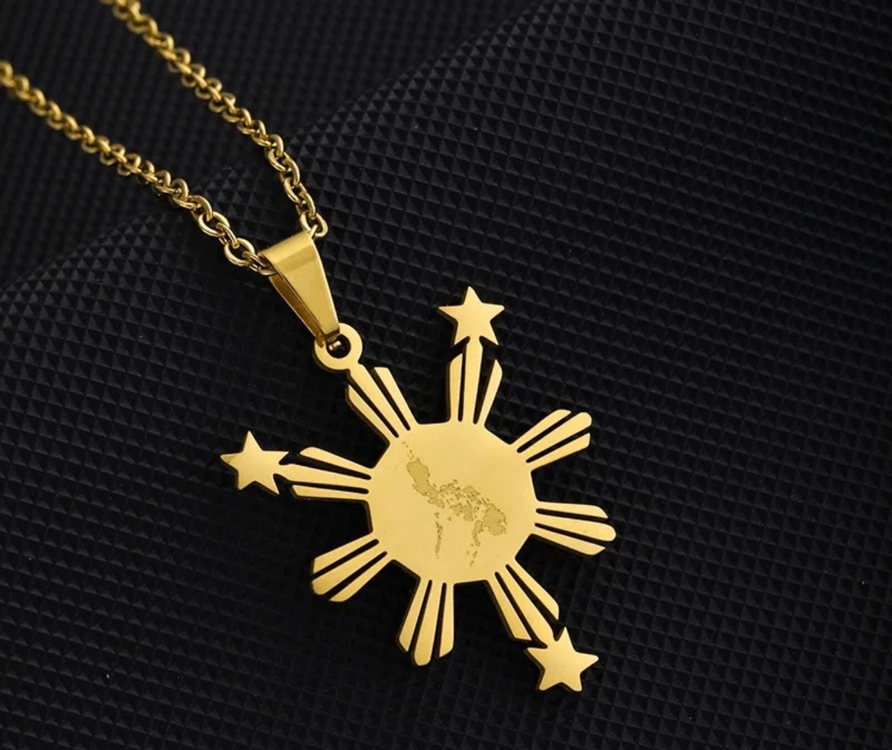 Philippines Jewelry Filipino Map Golden and Silver Sun Pendant Necklace ...