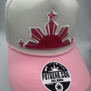 Philippines Filipino Pink Curved Mesh Rope Brim Hat 3 Stars and Sun ...