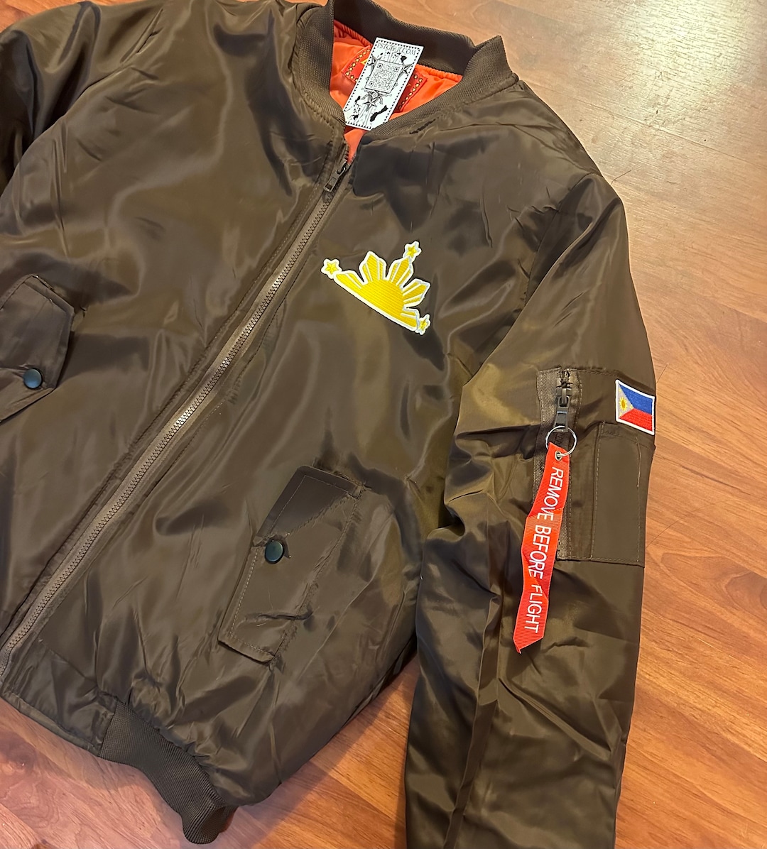 Philippines Filipino Bomber Jacket Chocolate Brown 3 Stars and Sun ...