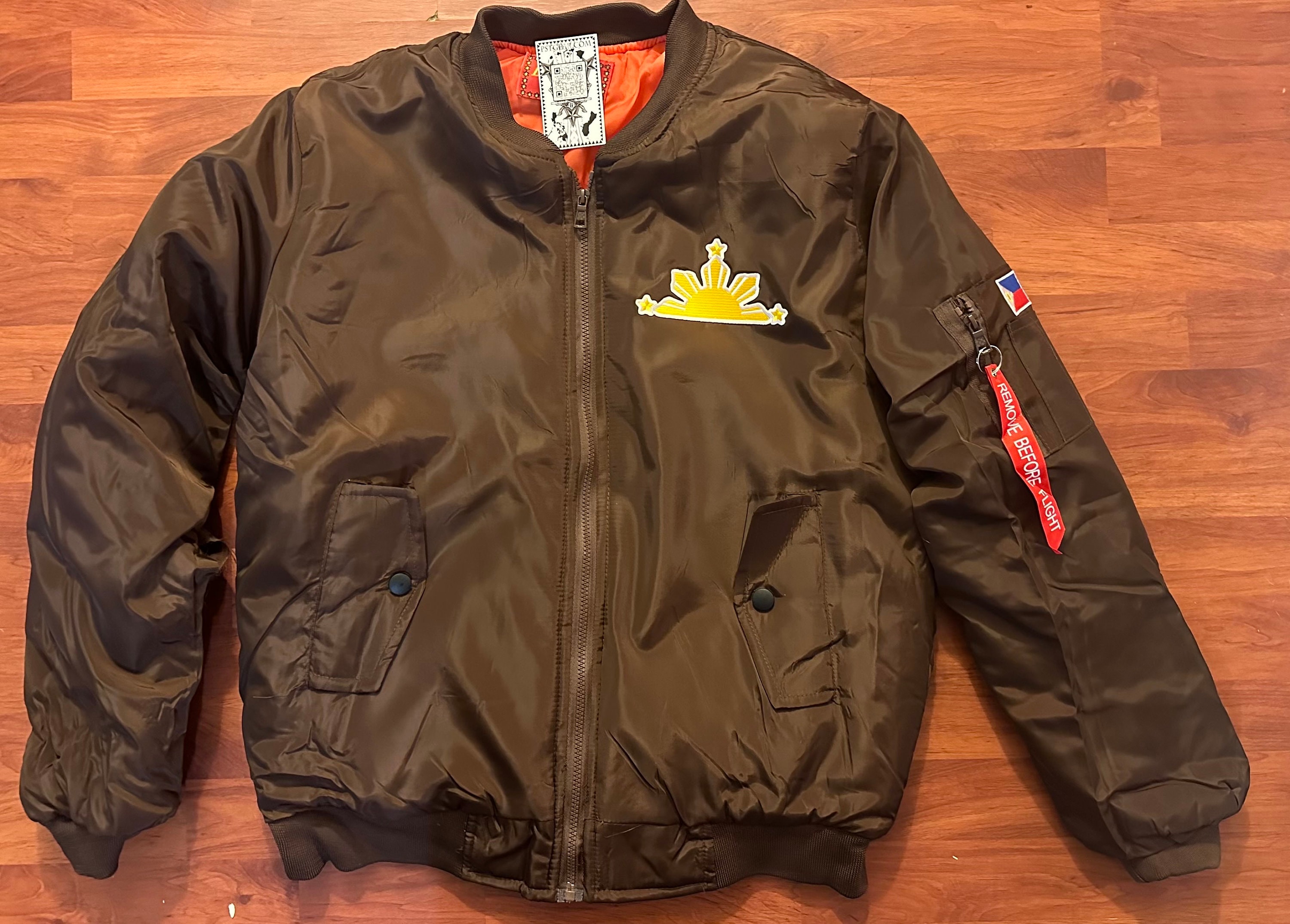 Philippines Filipino Bomber Jacket Chocolate Brown 3 Stars and Sun ...