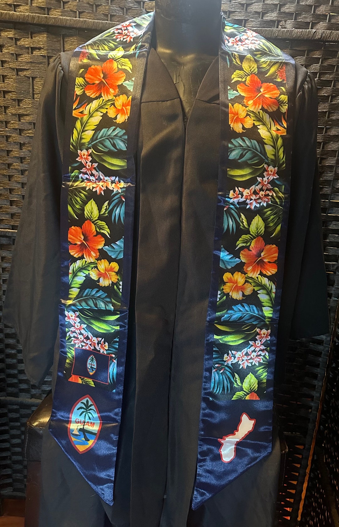 Guam Chamorro Chamorrita Chamoru Graduation Floral Blue 2025 Stole MADE ...